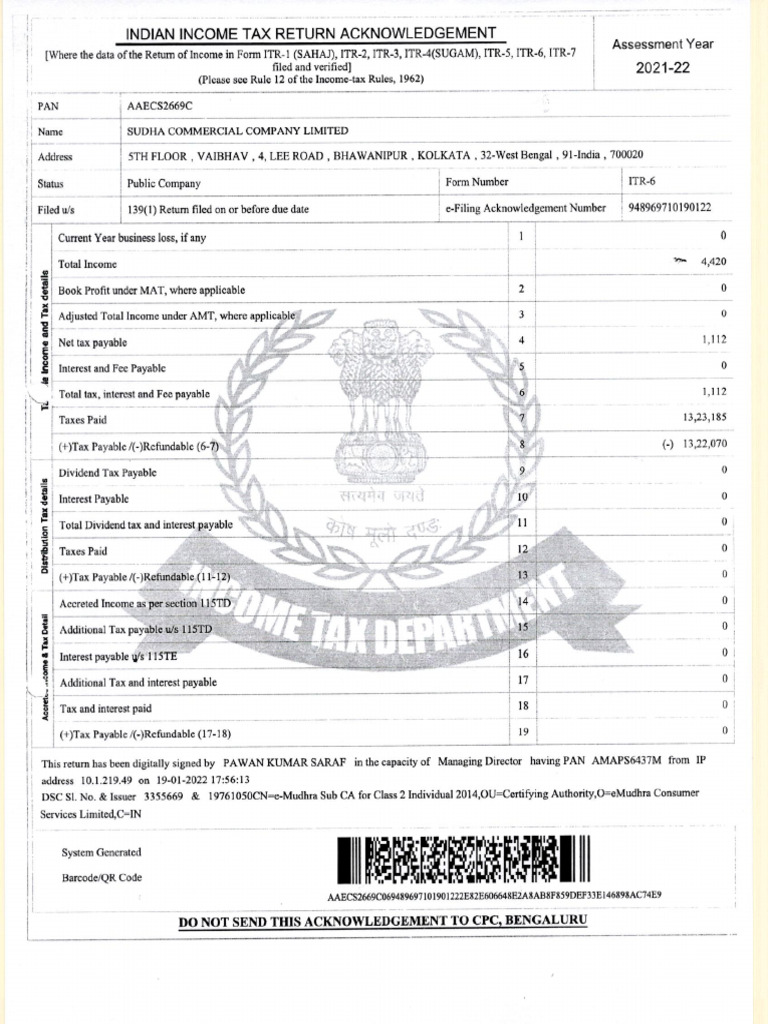 ITR Acknowledgement | PDF