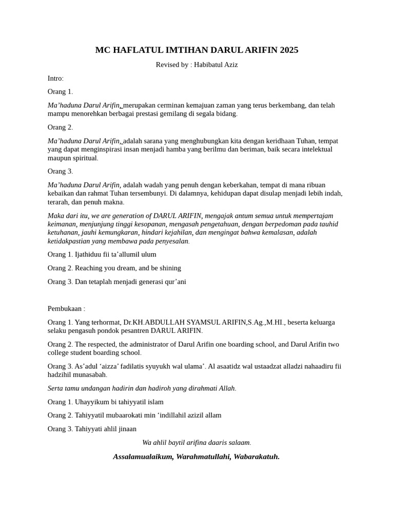 MC HAFLATUL IMTIHAN DARUL ARIFIN 2025 (1) | PDF