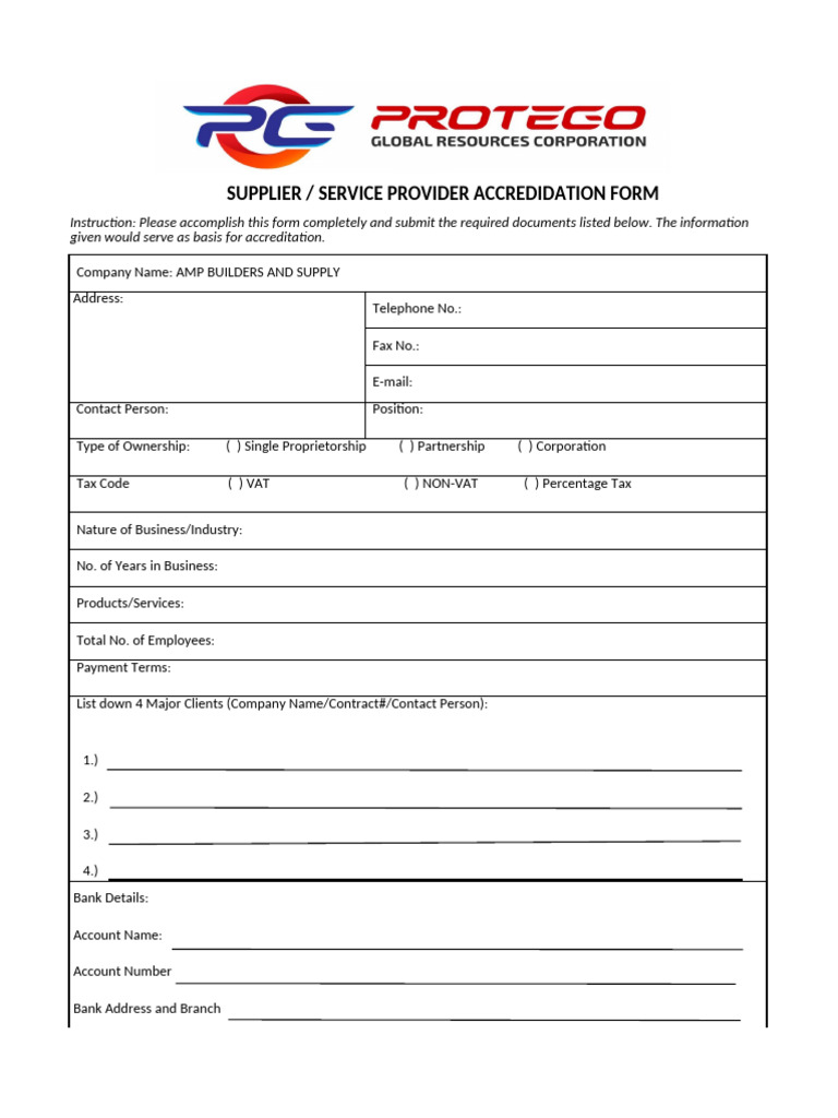 Supplier Accreditation Form Template | PDF | Taxes | Business
