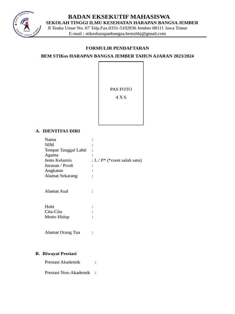 Formulir Pendaftaran Bem | PDF