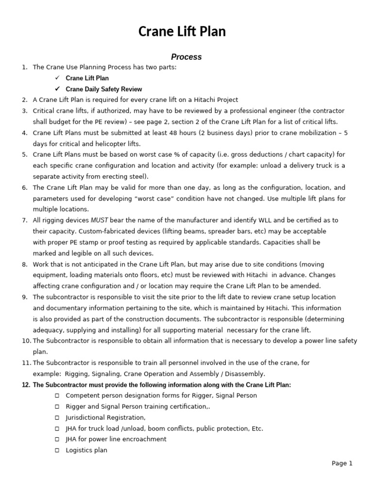 Crane Lift Plan | PDF | Crane (Machine) | Manufactured Goods