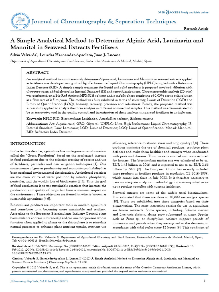 A Simple Analytical Method To Determine Alginic Acid Laminarin and ...