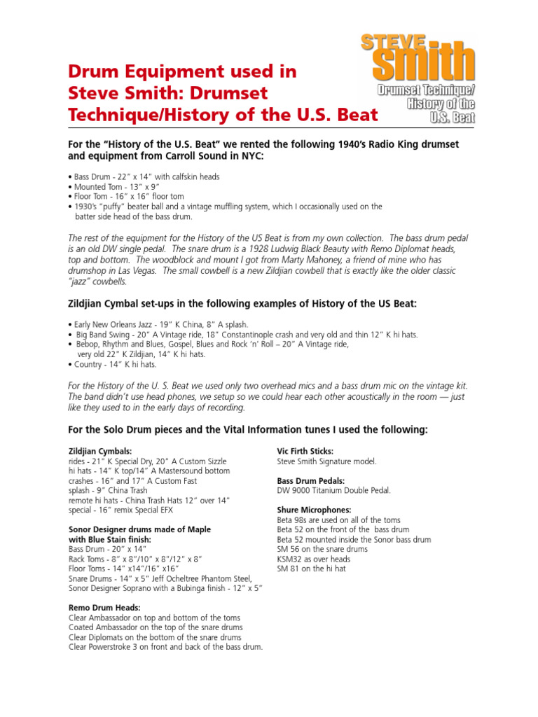 Steve Smith - Drum Equipment | PDF | Drum Kit | Drumming