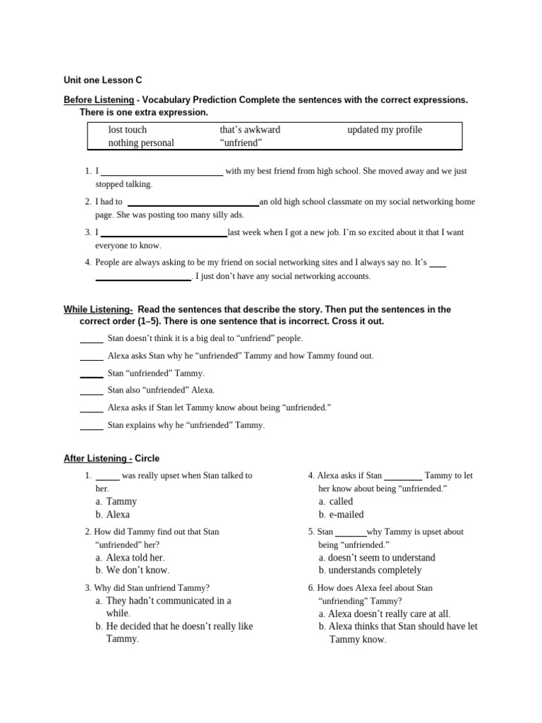 Unit one Lesson C | PDF