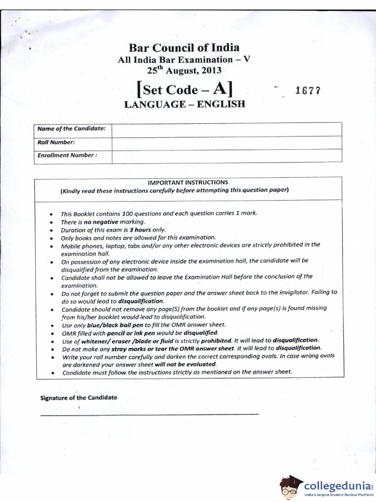 AIBE 5 Question Paper Set A | PDF