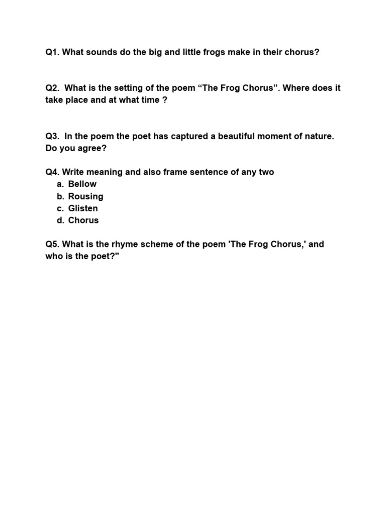 Analyzing "The Frog Chorus" Poem | PDF