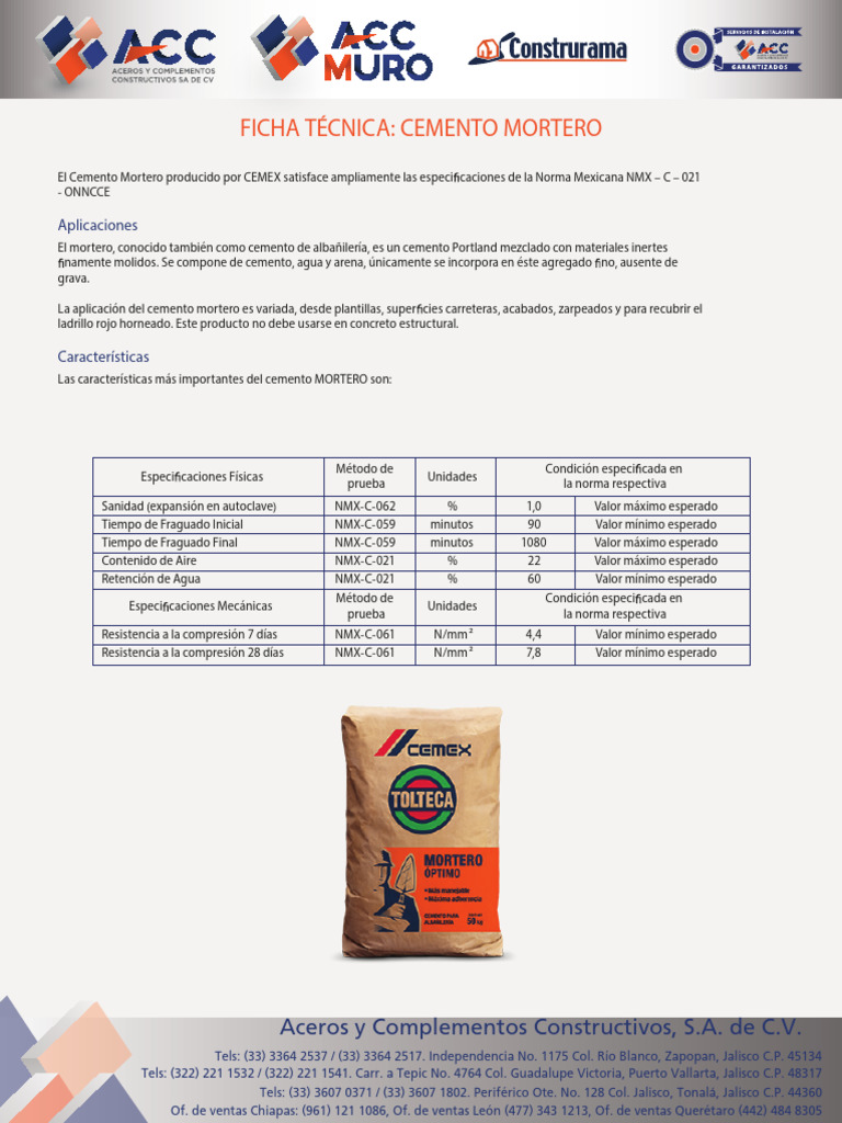 04mortero Cemex Optimo Ficha | PDF | Cemento | Mortero (Albañilería)