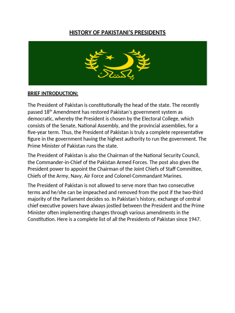 History of Pakistani Presidents Final | PDF | Pakistan | Politics Of ...