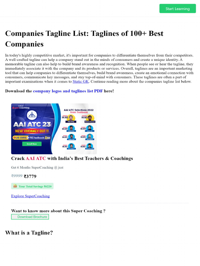 Companies_Tagline_List_100+_Best_Taglines_with_List_and_Logos | PDF
