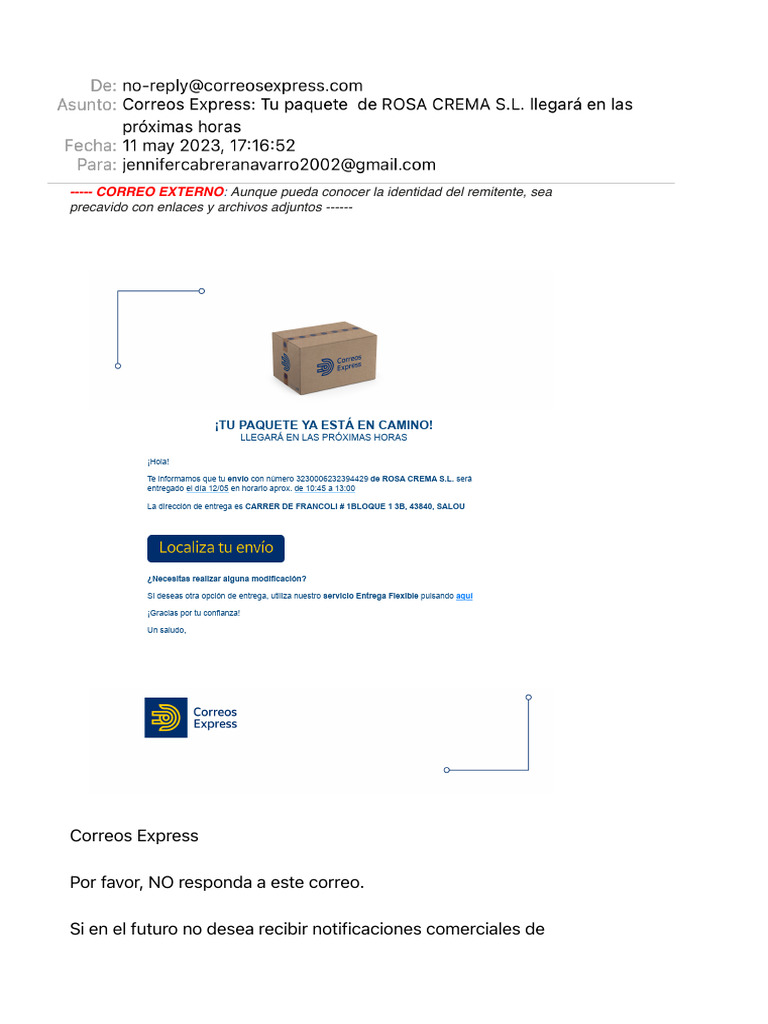 Correos Express Tu Paquete de ROSA CREMA S.L. Llegará en Las Próximas ...