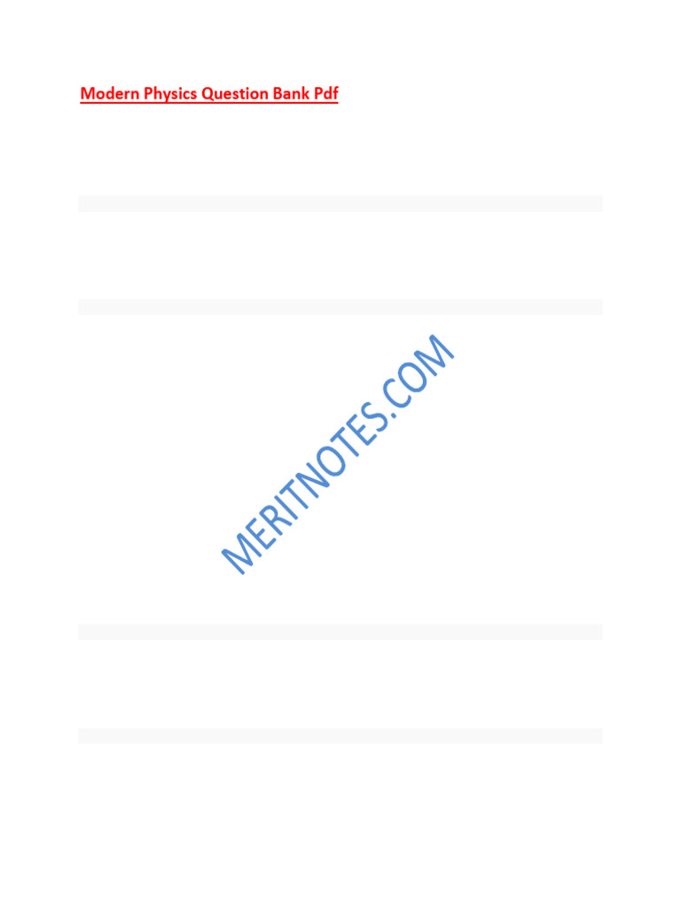 Modern Physics Question Bank | PDF
