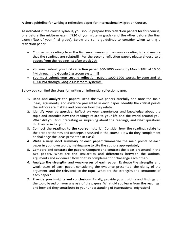 A short guideline for writing a reflection paper for International ...