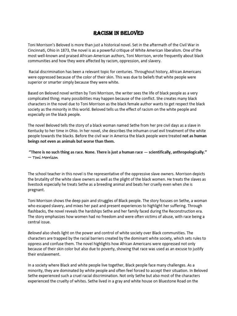 Racism and Slavery in Beloved | PDF | Slavery | Racism