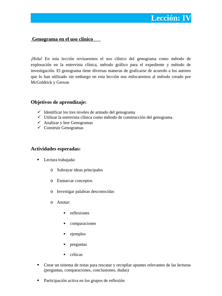 Uso Clínico del Genograma: Lección IV | PDF | Cognición | Aprendizaje