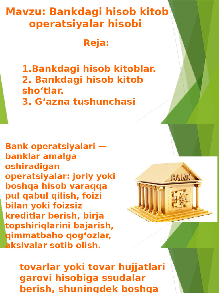 Bankdagi Hisob Kitob Operatsiyalar Hisobi | PDF