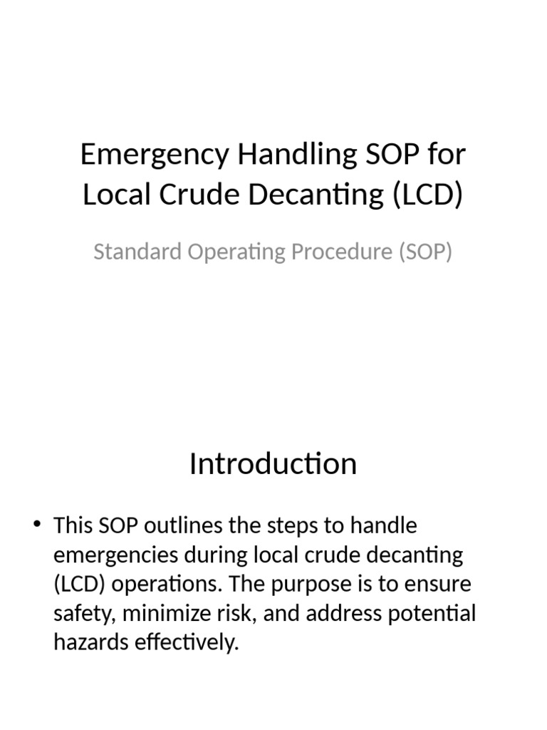 Emergency Handling SOP LCD | PDF