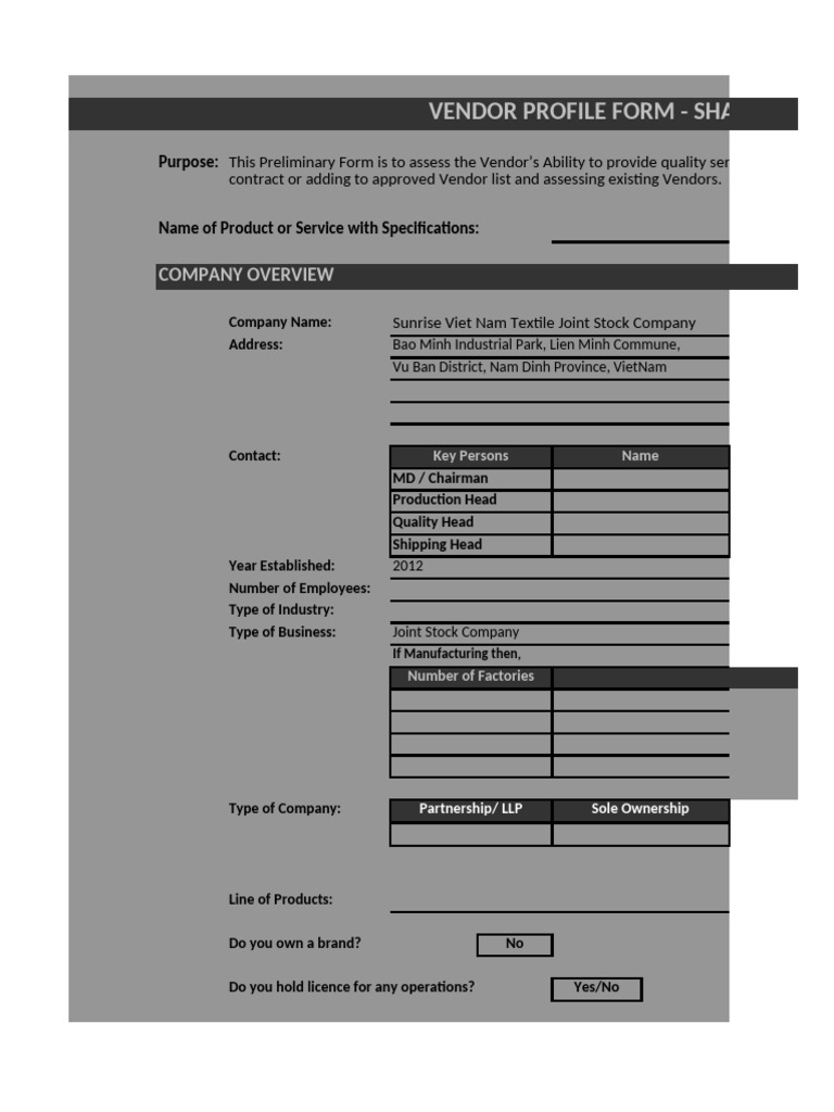 Vendor Profile Form Format | PDF | Equity (Finance) | Business