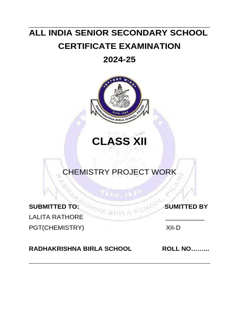 Class XII Chemistry Project 2024-25 | PDF