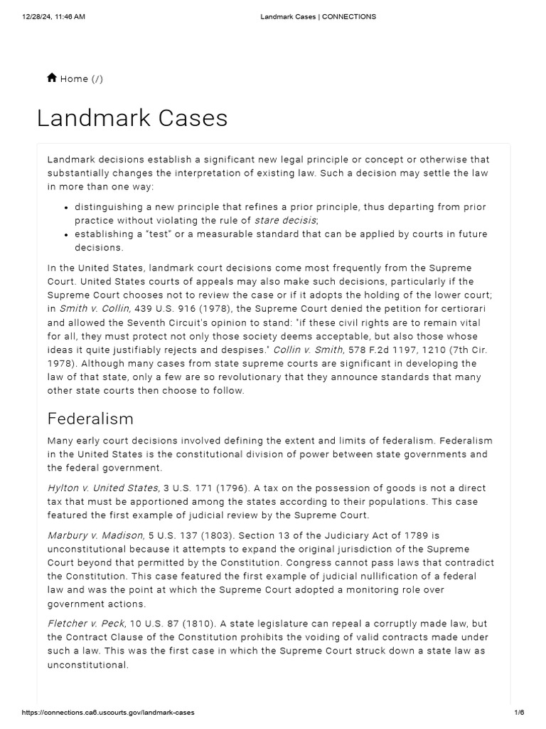 Landmark Cases - CONNECTIONS | PDF | Terry V. Ohio | Fourth Amendment ...