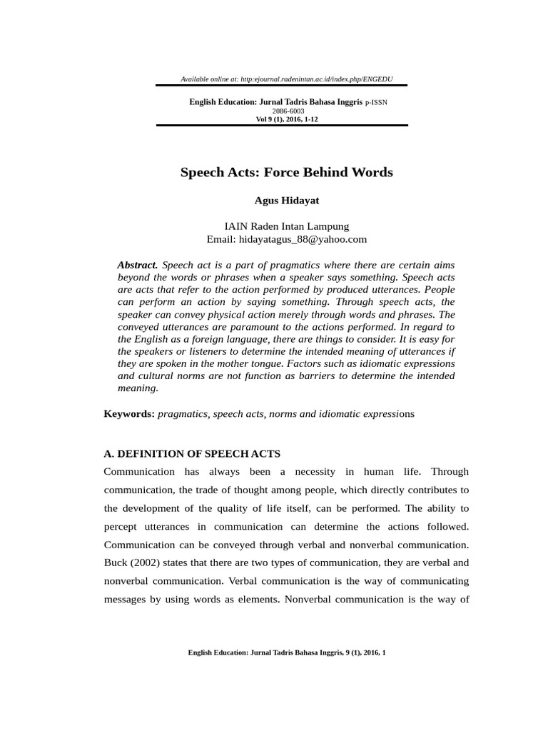Understanding Speech Acts in Pragmatics | PDF | Communication | Second Language