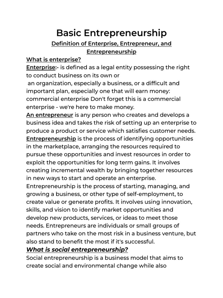 Basic Entrepreneurship (1) | PDF | Entrepreneurship | Social ...