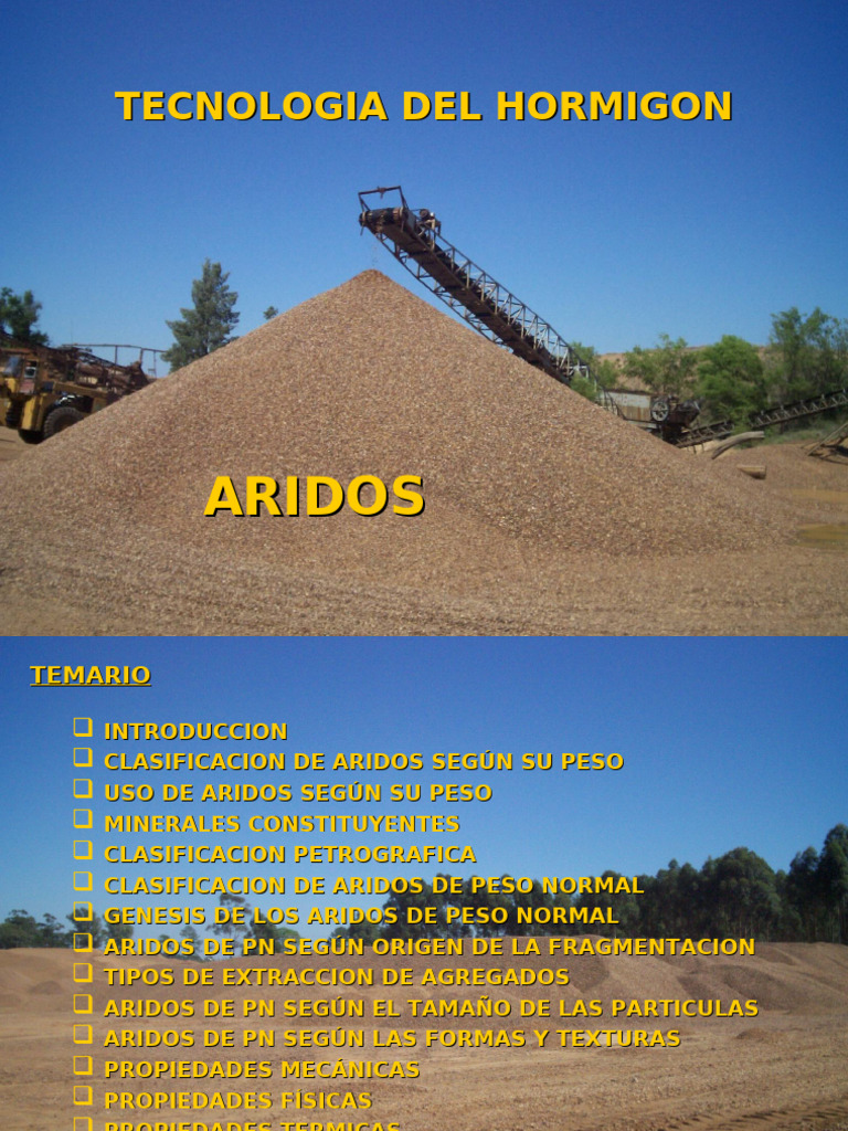 Tecnología y Clasificación de Áridos | PDF | Roca (geología) | Hormigón