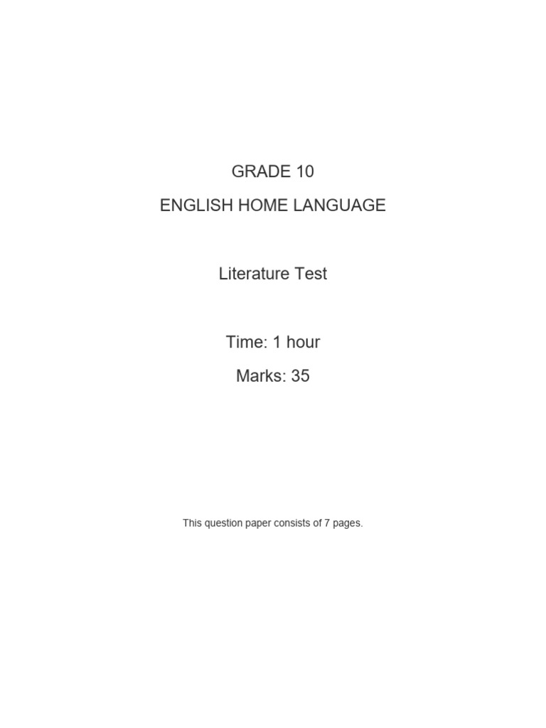Gr10 Eng HL Literature Test 1 | PDF | Poetry