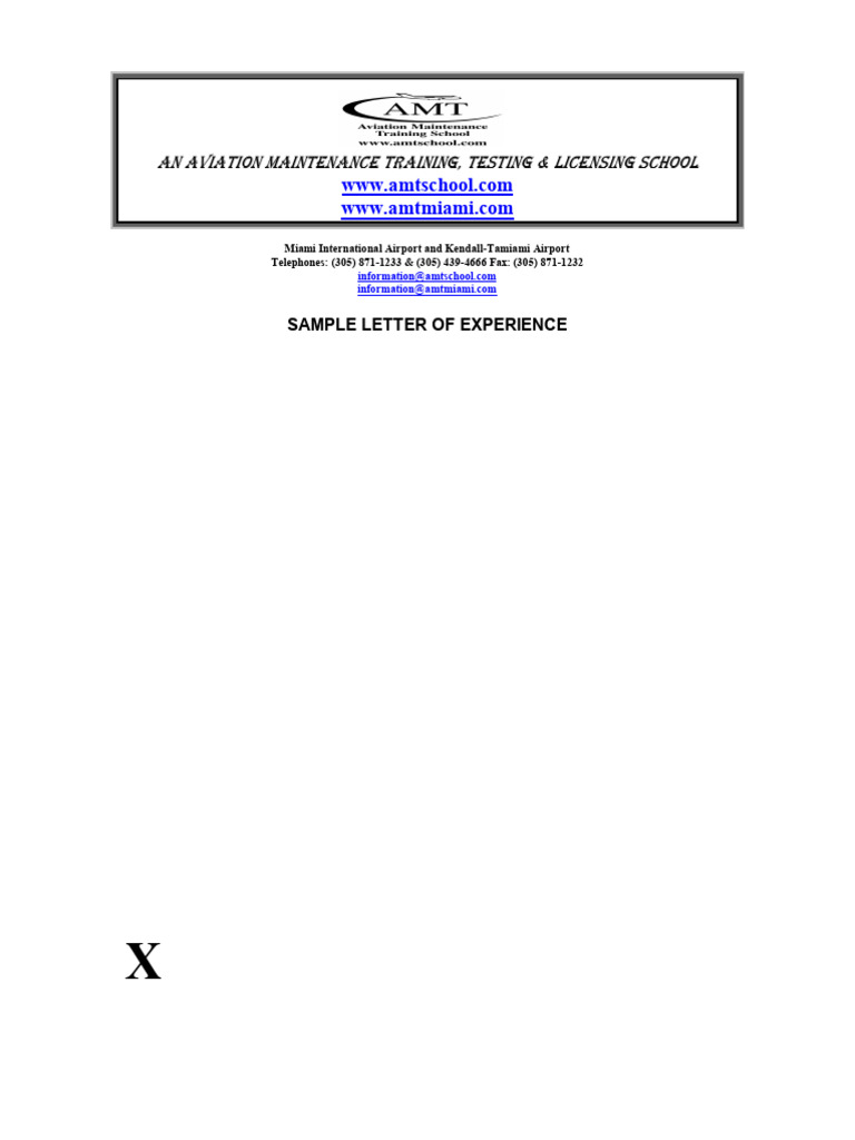 Amt School - Sample Letter of Experience | PDF | Aerospace | Transport