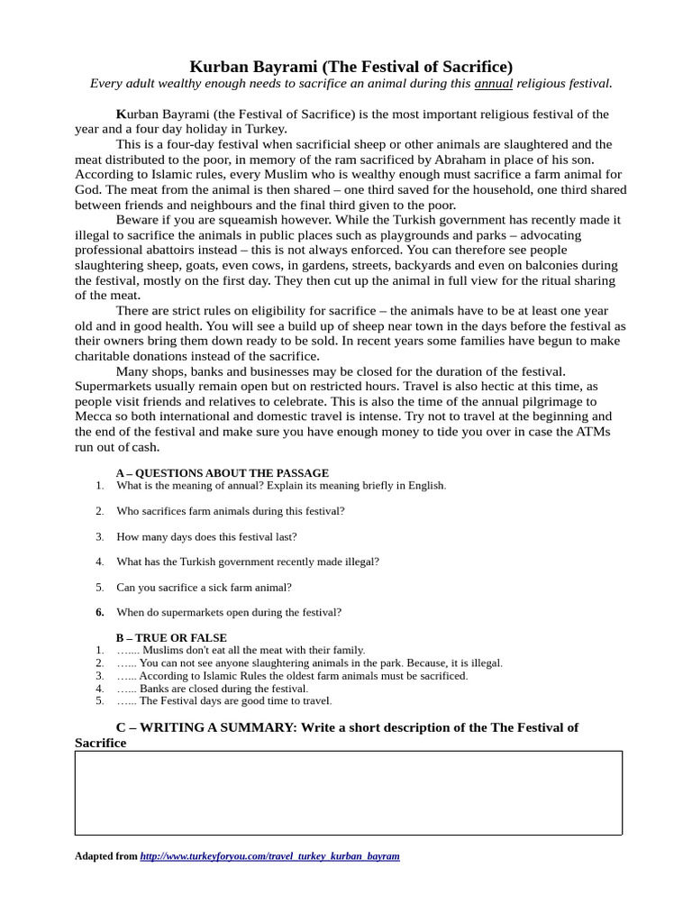 the-festival-of-sacrifice-reading-comprehension-exercises_19353 | PDF ...