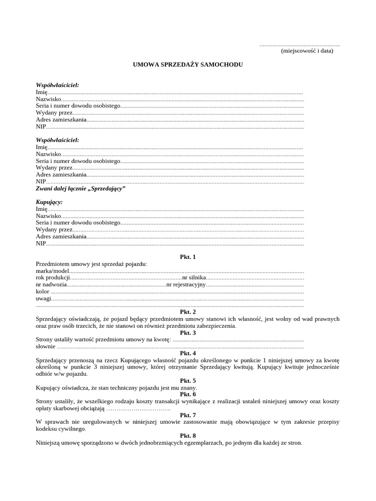 Umowa Kupna Sprzedazy Wspolwlasciciel | PDF