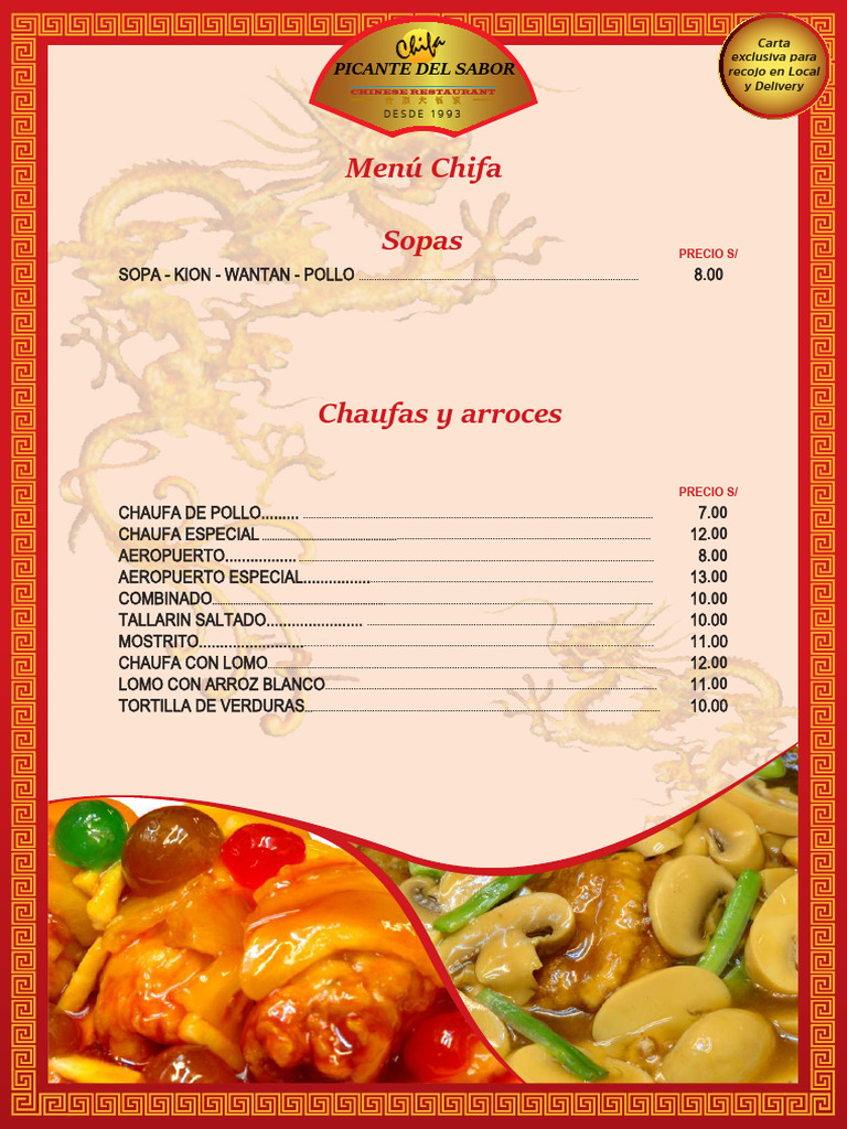 Menú Chifa: Sopas y Chaufas | PDF | Cocina asiática | Cocina ...