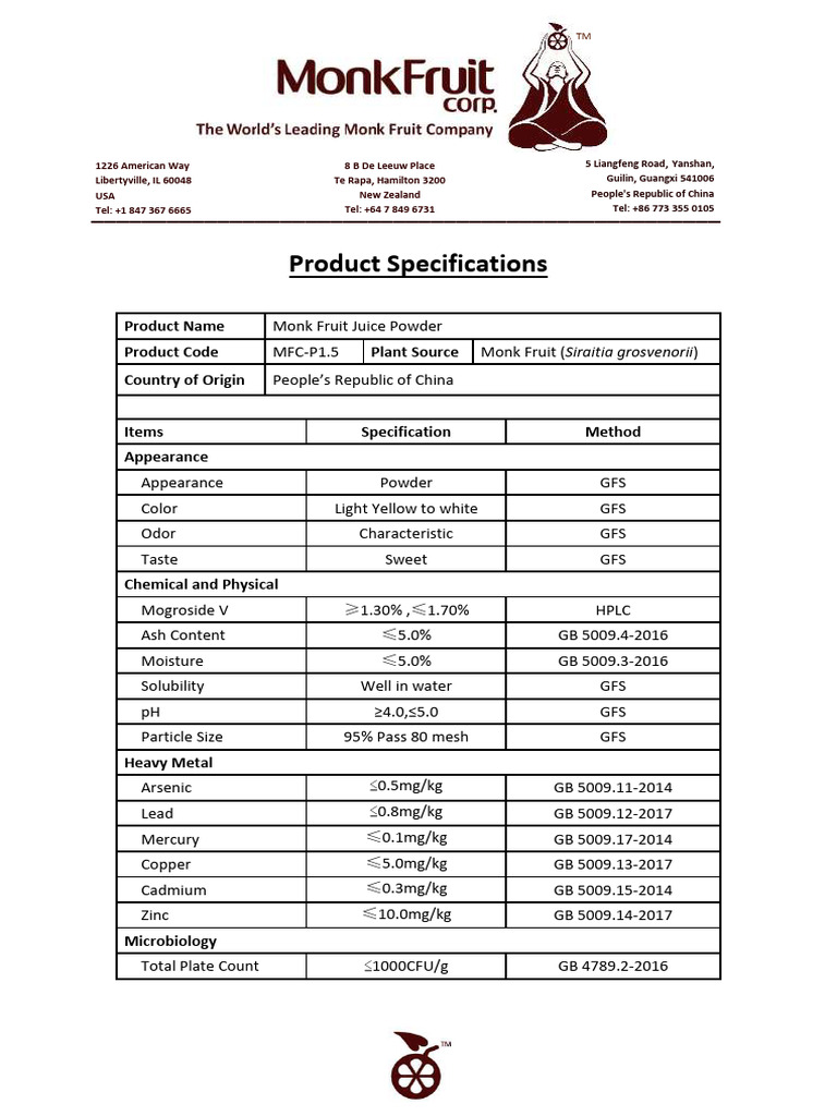 MFC-P1.5 Product Specifications | PDF | Materials | Chemistry