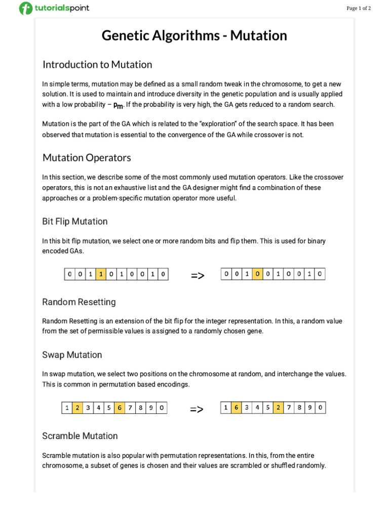 Genetic Algorithms - Mutation | PDF