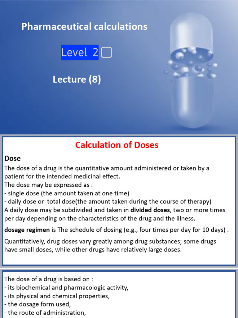 Pharmaceutical Calculation 8pptx (4) - 250117 - 190351 | PDF | Dose (Biochemistry) | Chemistry