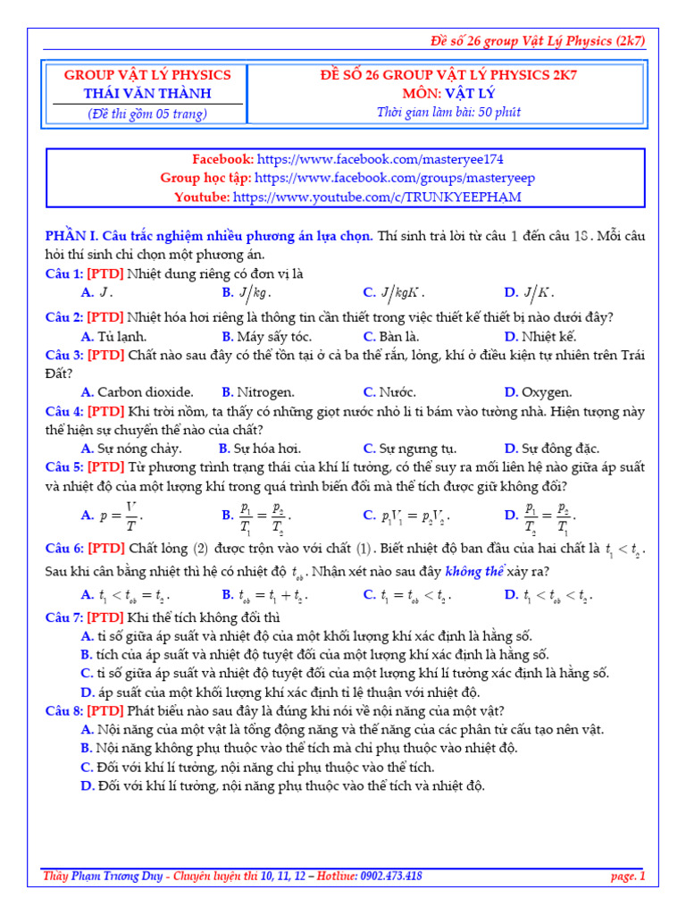 26. Đề số 26 group Vật lý Physics 2k7 | PDF