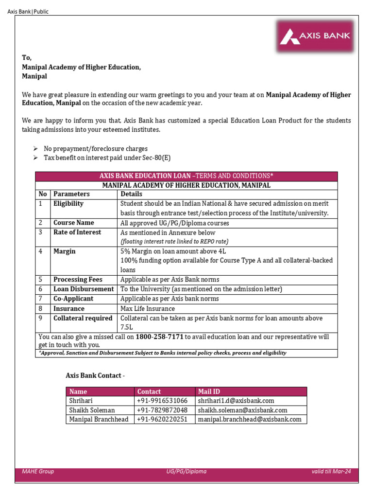 Axis Bank_MAHE Manipal (4) | PDF | Personal Finance | Debt