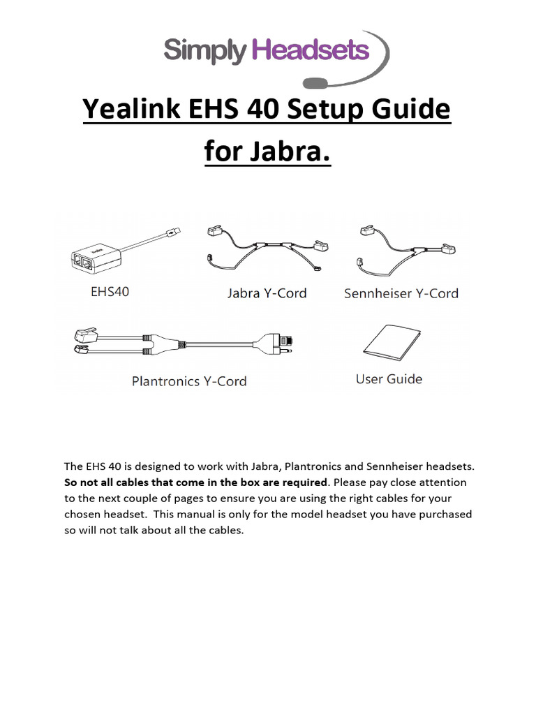 Yealink EHS 40 + Jabra Setup Guide | PDF | Computing