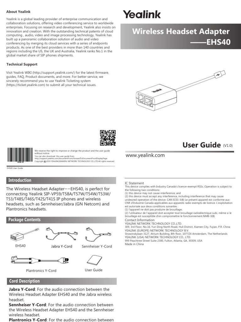 Yealink EHS40 User Guide | PDF | Electronics
