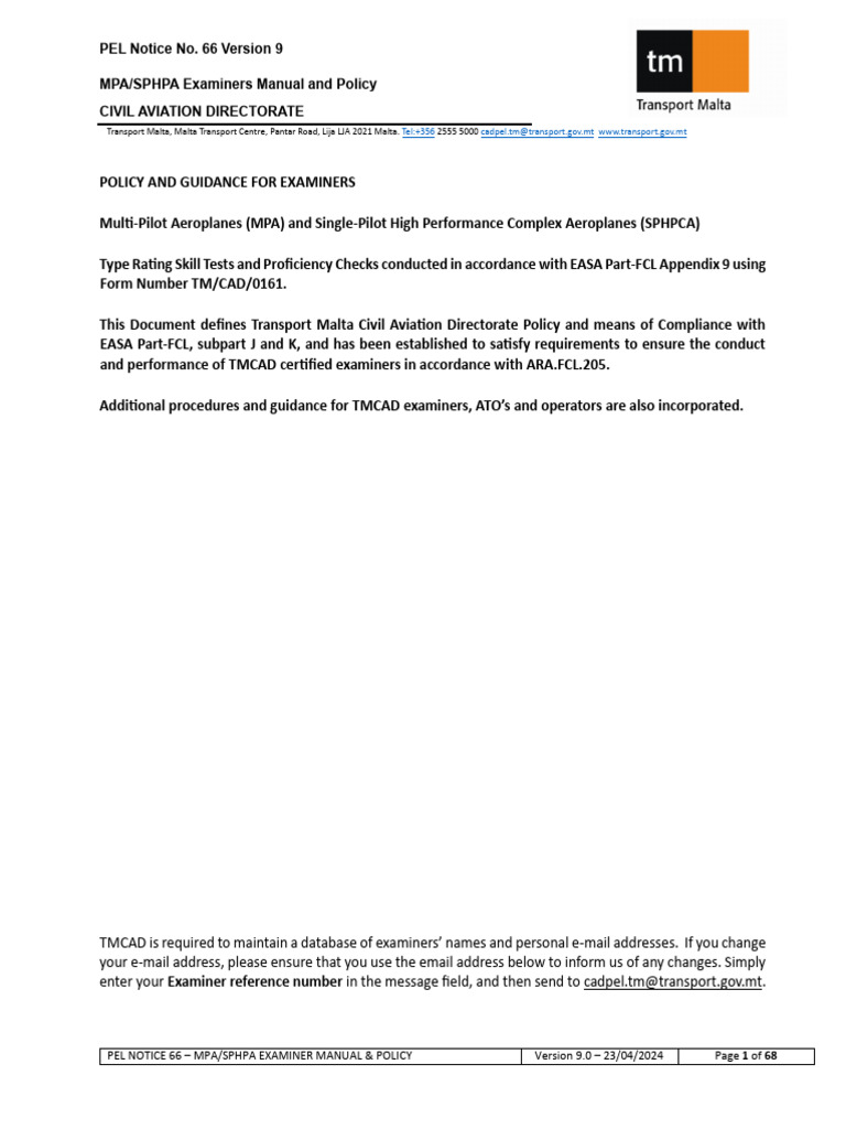 PEL Notice 66 MPA - SPHPA Examiners Manual and Policy - V9 | PDF ...