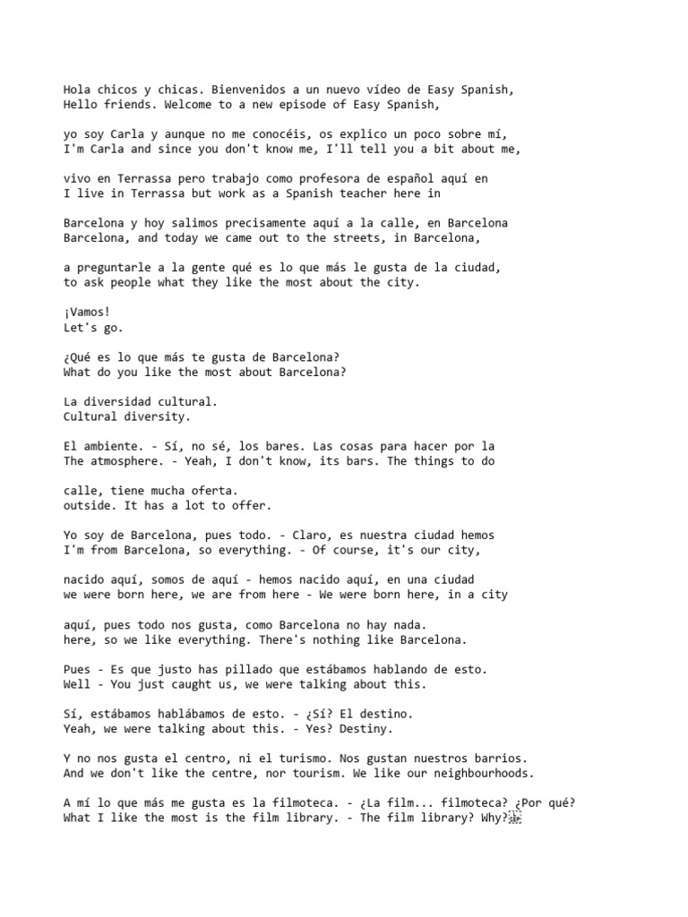 ES185 - Transcript in Spanish and English - What Do Locals Like and ...