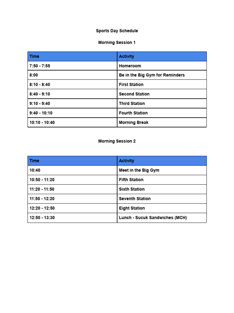 Sports Day Schedule | PDF