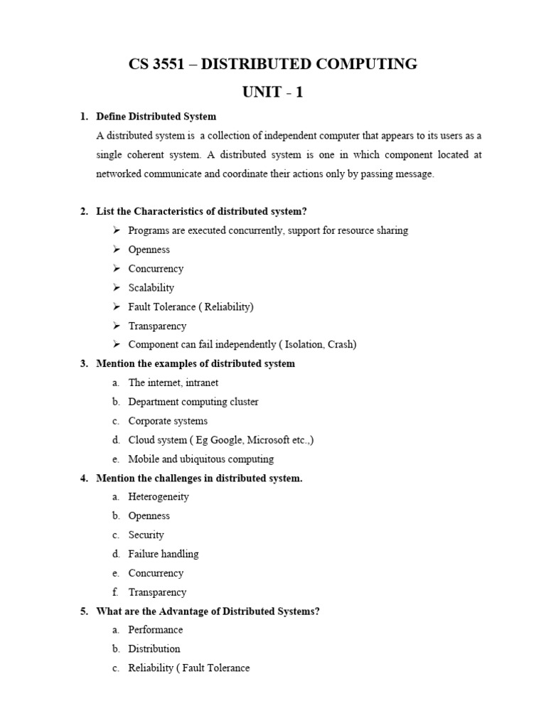 Mgk-Dist-Comp-Unit 1 & 2 Q & A - Aug 2023 | PDF | Computer Network | Distributed Computing