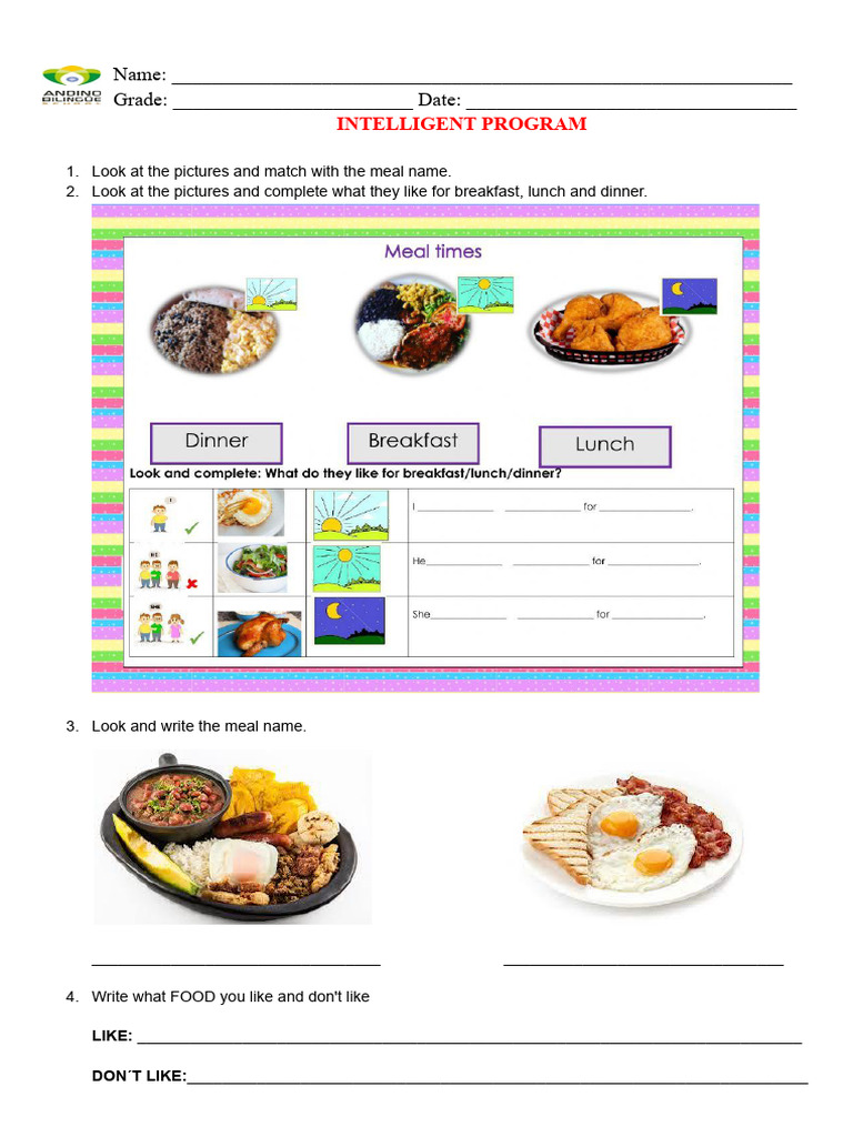 Meal Matching and Preferences Worksheet | PDF