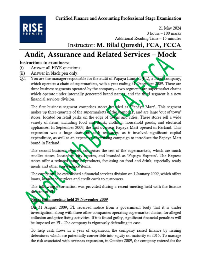 CFAP-6 AARS Mock For Summer 2024 Attempt | PDF | Audit | Inventory