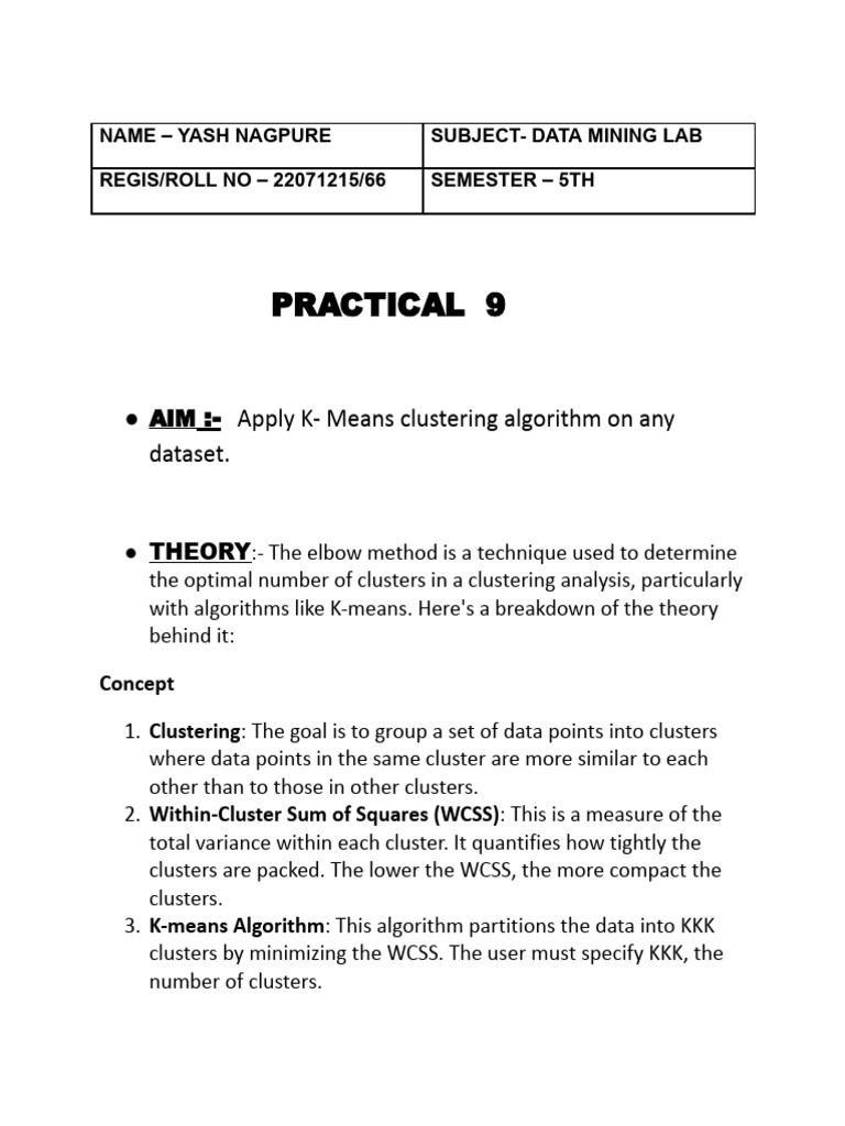 66_YASH_DM_PR9.docx | PDF | Cluster Analysis | Machine Learning