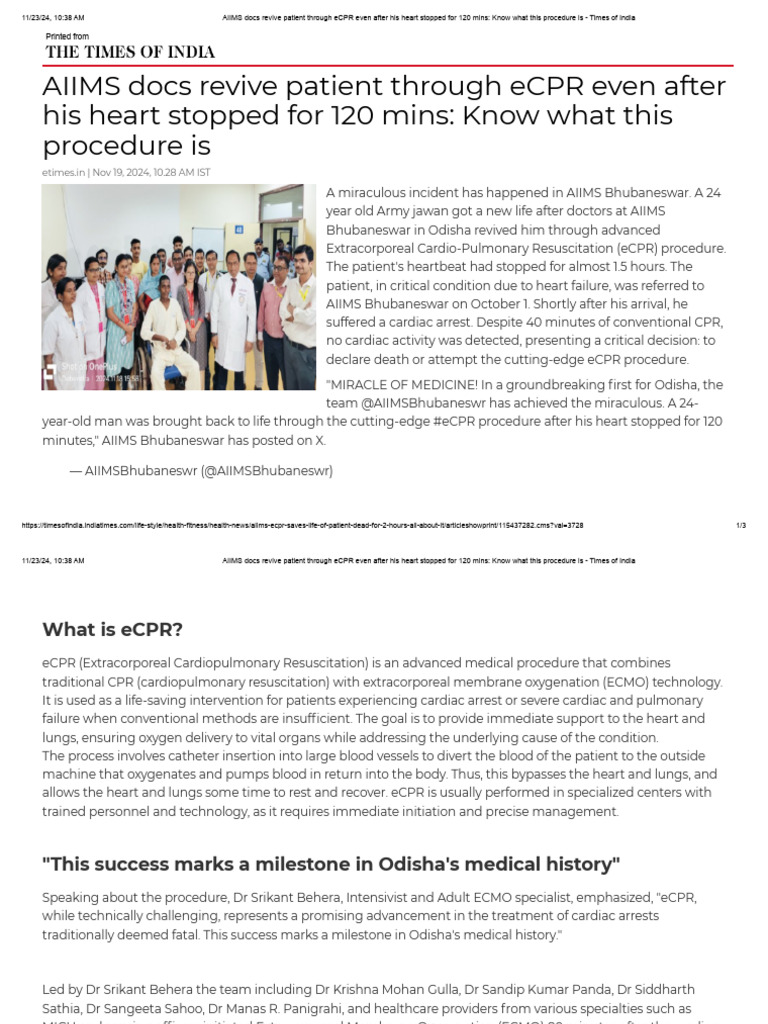 AIIMS Docs Revive Patient Through eCPR Even After His Heart Stopped For ...