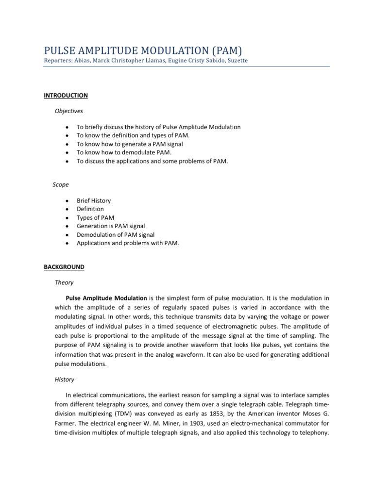 Pulse Amplitude Modulation | PDF | Sampling (Signal Processing) | Modulation