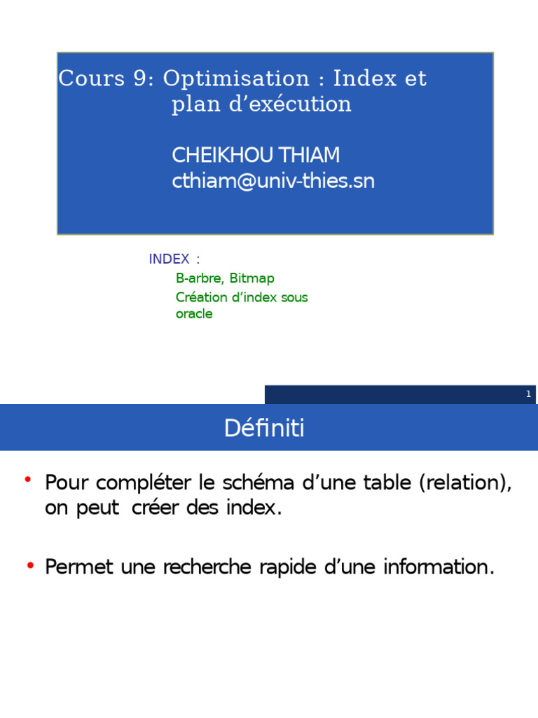 Optimisation des Index et Plans d'Exécution | PDF | Index de base de données | Données informatiques