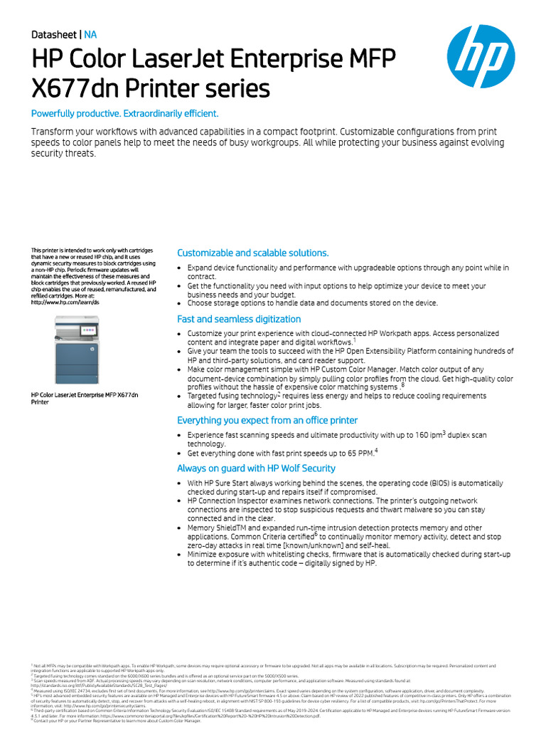 Hp Color Lj e x677dn Datasheet | PDF | Image Scanner | Printer (Computing)