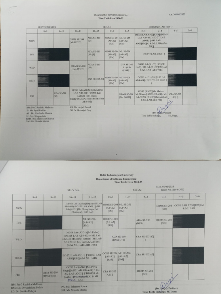 Btech SE Even Sem Timetable | PDF